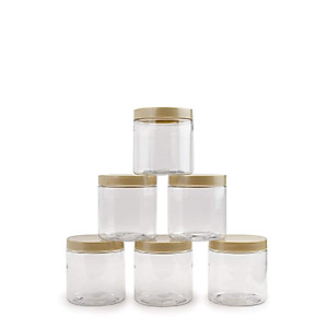 Grand Parfums 8 Oz, Hi Wall Plastic Jars with Champagne Gold Lids! Great for Cosmetic Products, DIY Projects, Home, Kitchen and Garden, Store Anything, Crafts Projects, BPA-Free