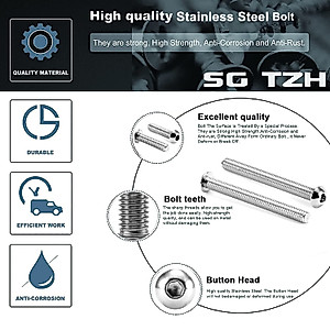 5/16-18 x 3" Button Head Socket Cap Bolts Screws, 10Pcs 304 Stainless Steel 18-8, Allen Hex Drive, Bright Finish by SG TZH(with Hex Spanner)