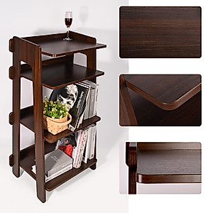 ikare Record Player Stand, Turntable Stand Display Sofa Side Phonograph Table 4 Tier Vinyl Cabinets Table with Metal Legs,Media Storage Vinyl Holder Display Shelf for Living Room Bedroom Home Office