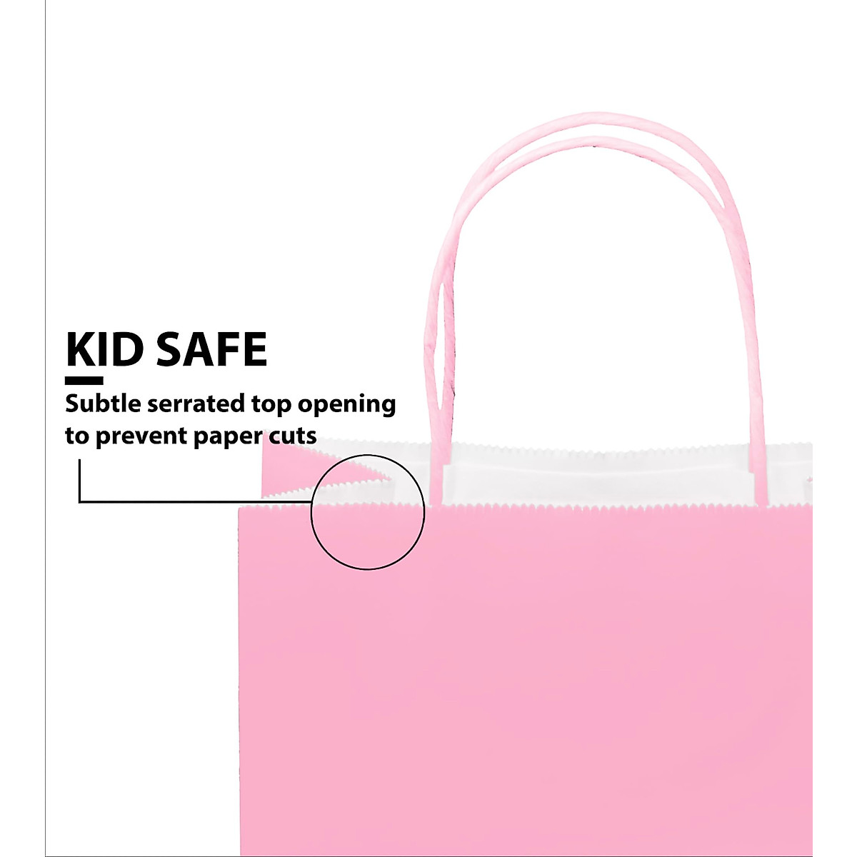 12 Counts Food Safe Premium Paper and Ink Medium 10" X 8", Vivid Colored Kraft Bag With Colored Sturdy Handle, Perfect For Goodie Favor DIY Bag, Environmentally Safe (Medium, Light Pink)