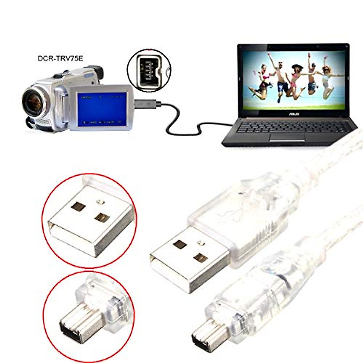 chenyang Only for DCR-TRV75E DV Firewire to USB Cable USB 2.0 to Firewire IEEE 1394 4Pin iLink Cable 1m