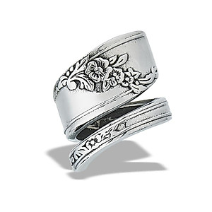 Wholesale Antiqued Spoon Ring Stainless Steel Flower Design Band Size 9