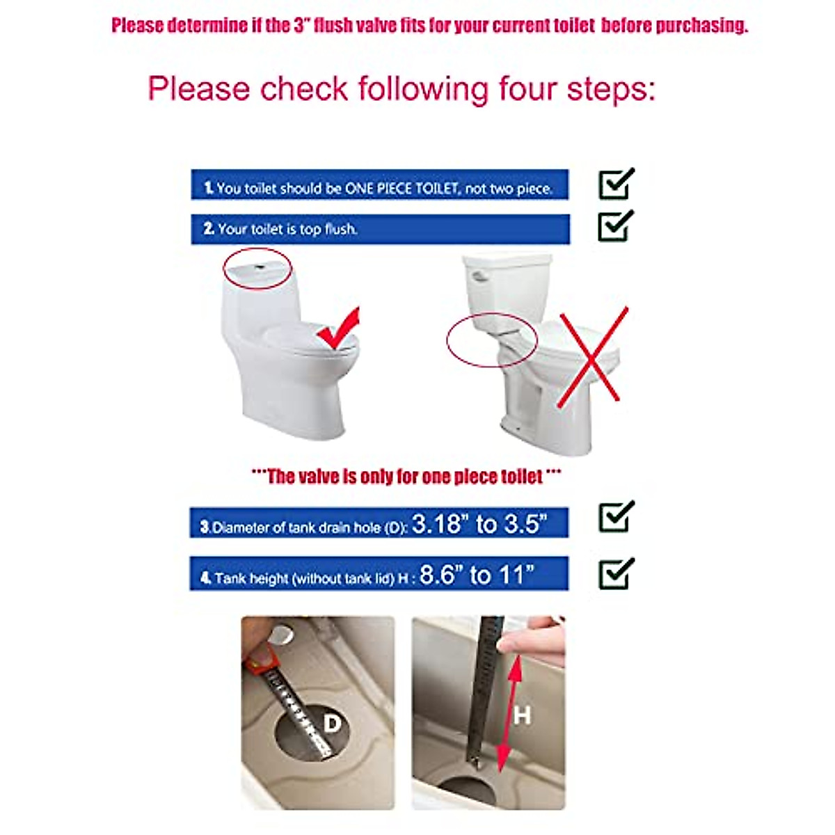 3 inch Dual Flush Valve Replacement for One Piece Toilet Repair Kit Parts Tank Drain (3.18”-3.5”),A2201