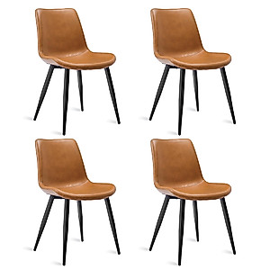 Cozyman Dining Chairs, Faux Leather Dining Chairs Set of 4, 18 Inch Dining Room Chairs, Modern Side Chair with Metal Legs, for Living, Bedroom, Kitchen, Whiskey Brown