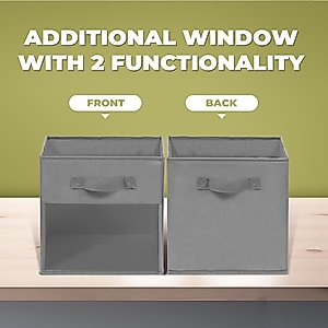 STORAGEIDEAS Storage Cubes，13 Inch Cube Storage Bins With Clear Window，Set of 10, Foldable Storage Cubes With Handles, Closet Storage Organizer Bins, Cubby Clothing Storage Baskets for Shelves, Gray