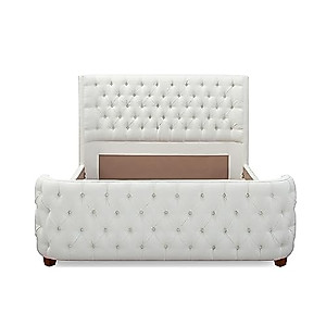 Jennifer Taylor Home Harmonie Queen Tufted Panel Bed Headboard and Footboard Set, Antique White Polyester