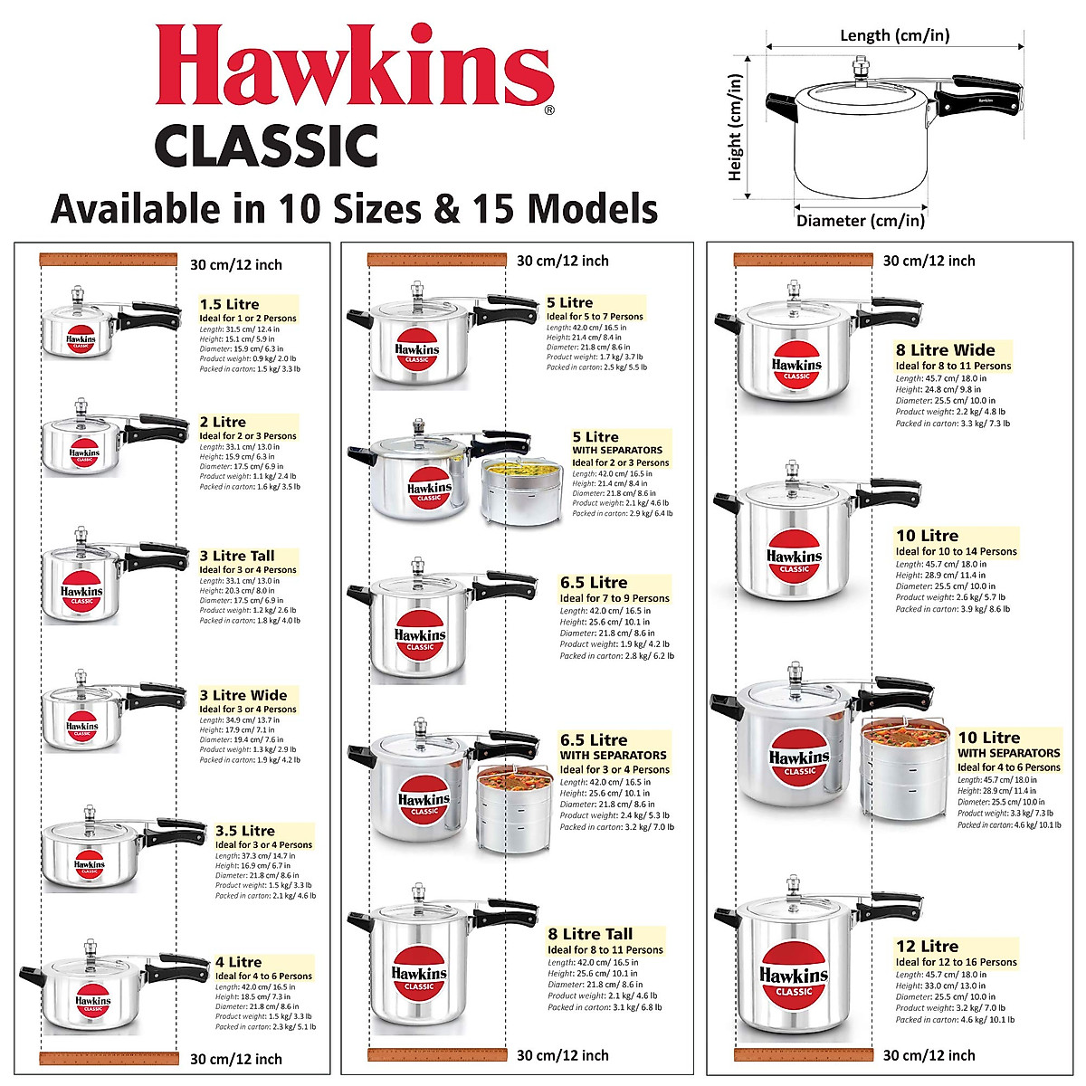 Hawkins 3 Litre Classic Pressure Cooker, Tall Design Inner Lid Cooker, Best Cooker, Silver (CL3T)