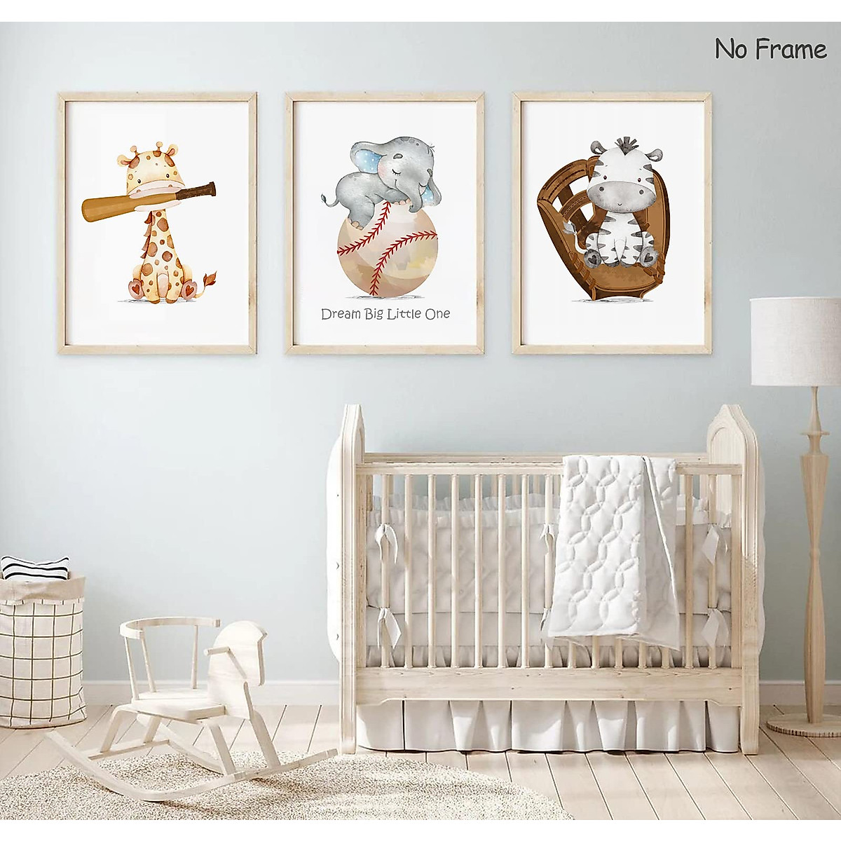 Baseball Nursery Decor Baby Boy Canvas Wall Art Prints Sports Nursery Animal Sports Baseball Poster Kids Wall Art Boys Room Wall Art Nursery Sports Picture Decor for Bedroom 12x16x3 Inch UNFRAMED