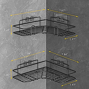 HuggieGems Adhesive Corner Shower Caddy Shelf Organizer Rack, Rustproof Shower Shelves Basket Storage for Inside Shower, Bathroom, Kitchen, Black, 2 Pack