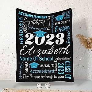 MyPupSocks Personalized Graduation 2023 Blanket, Graduation Class of 2023 with College Name Black Custom Graduation Gifts Throw Blanket with Text for Niece Granddaughter Grandson Summer Gifts 30x40