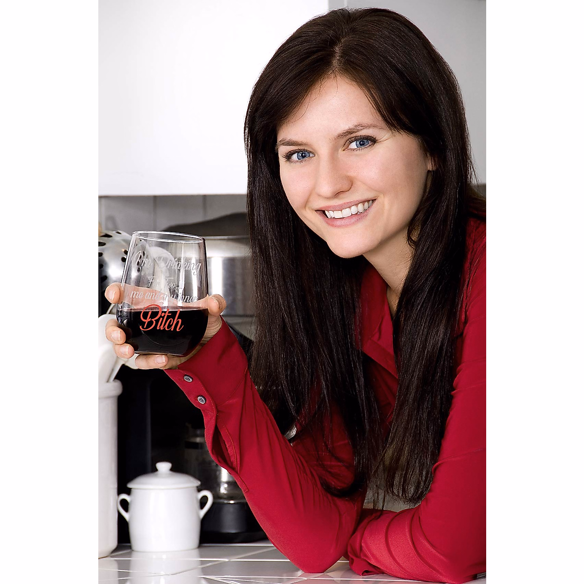 AW Fashions I'm Drinking For Two Me And My Inner Bitch Funny 15oz Crystal Stemless Wine Glass - Fun Wine Glasses with Sayings Gifts For Women, Her, Mom on Mother's Day Or Christmas