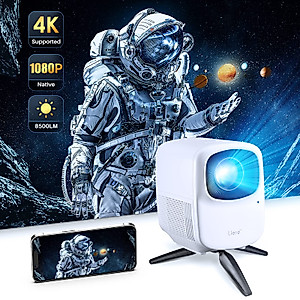 Liene Native 1080P Projector Outdoor/Indoor Smart Mini Projector, 400 ANSI 9500 Lumen 4K Supported, Mini Projector with 360 Degree Surround Sound, Dust-Proof, Compatible with TV Stick, iOS, Android