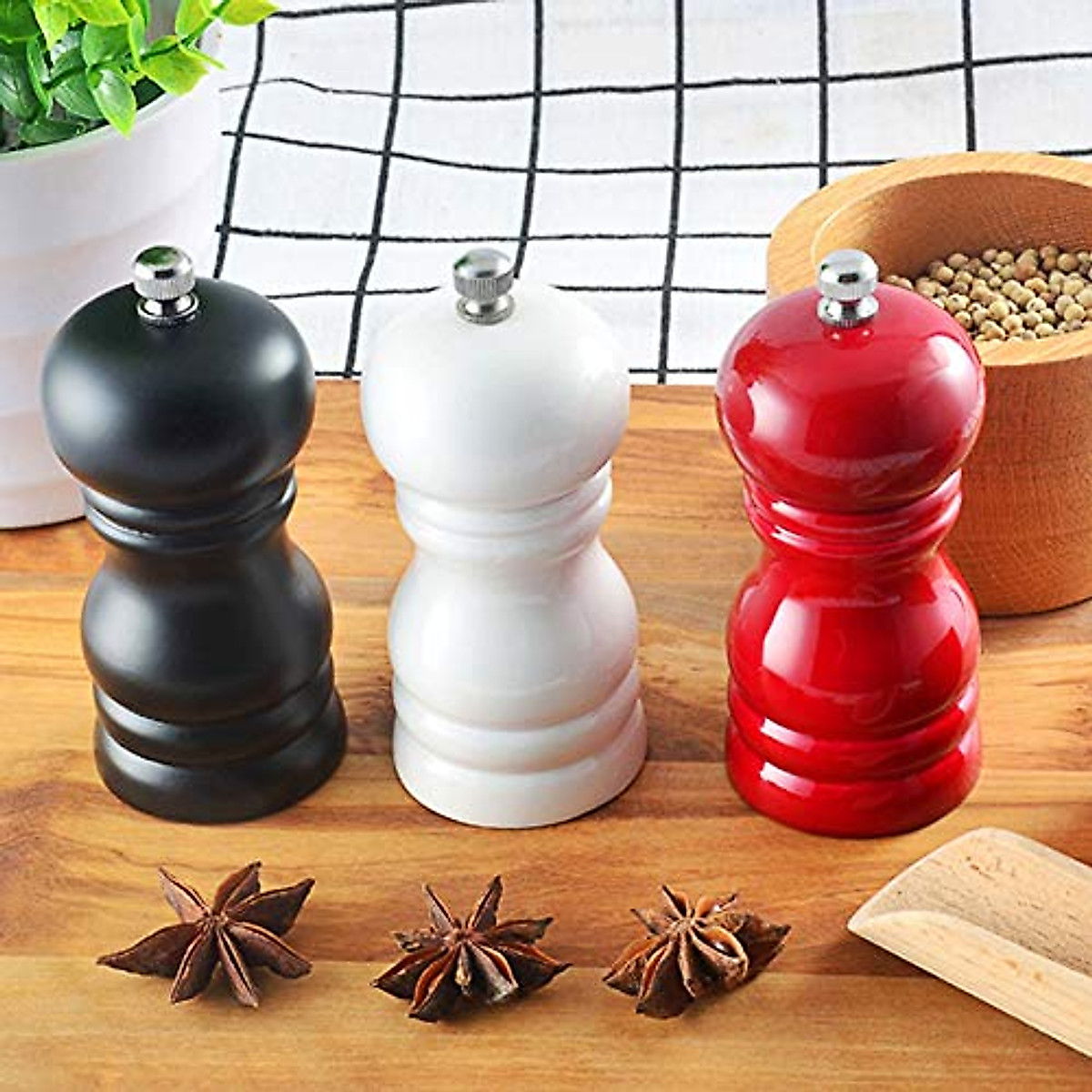 KVSERT Wood Salt and Pepper Grinder Set Pepper Salt Shaker, Solid Wood with Adjustable Coarseness Red