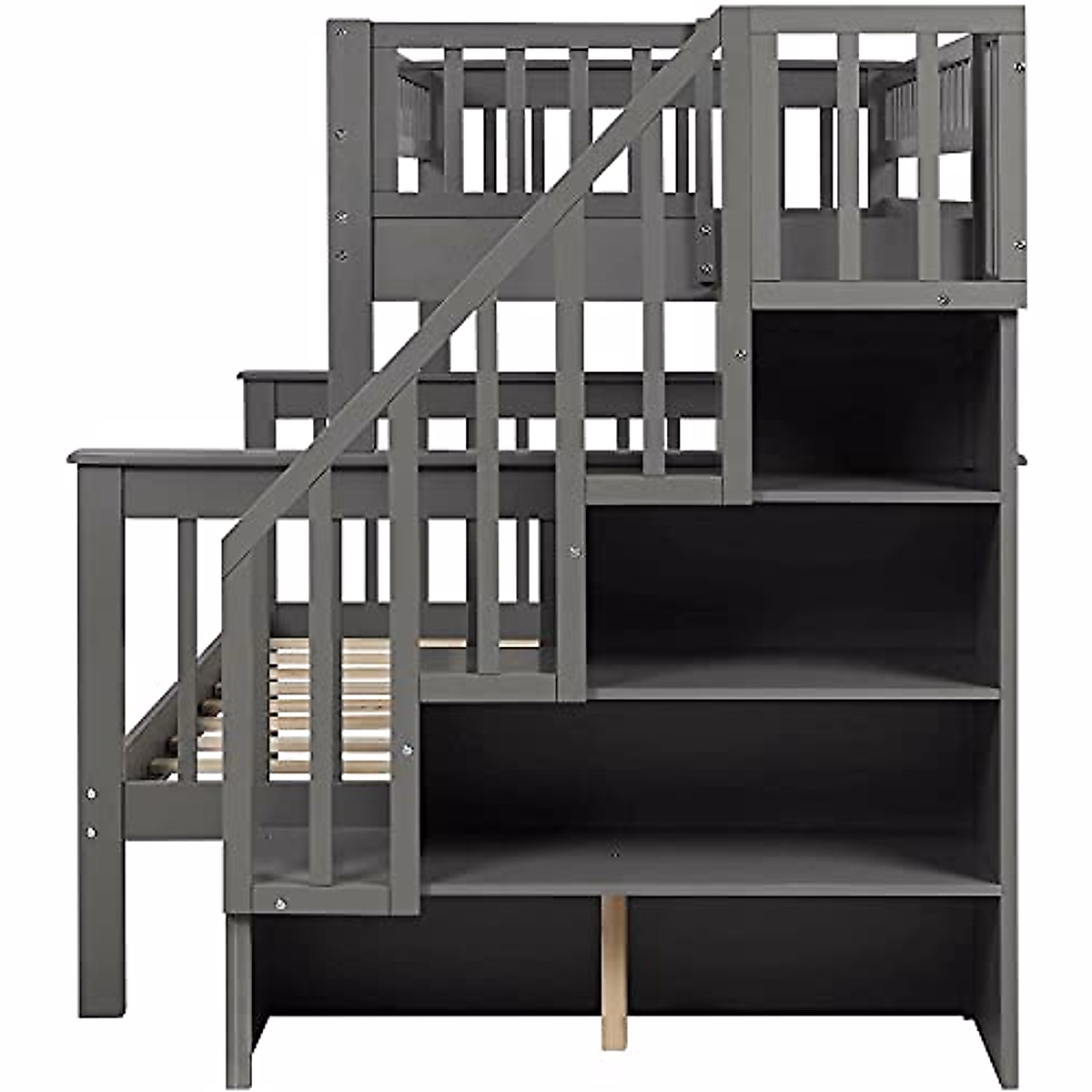 STP-Y Bunk Beds Twin Over Twin Wood Bunk Bed Frame for Boys Girls Teens, Can be Divided into 2 Beds, Gray (Color : Grey, Size : Twin Over Full)