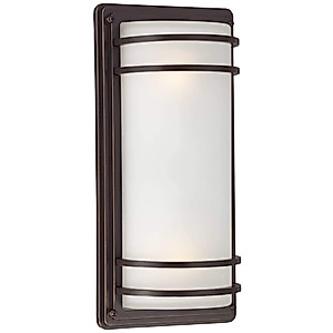 John Timberland Habitat Modern Industrial Outdoor Wall Light Fixture Rubbed Bronze Steel 16" Opal Etched Glass for Exterior House Porch Patio Outside Deck Garage Yard Front Door Garden Home