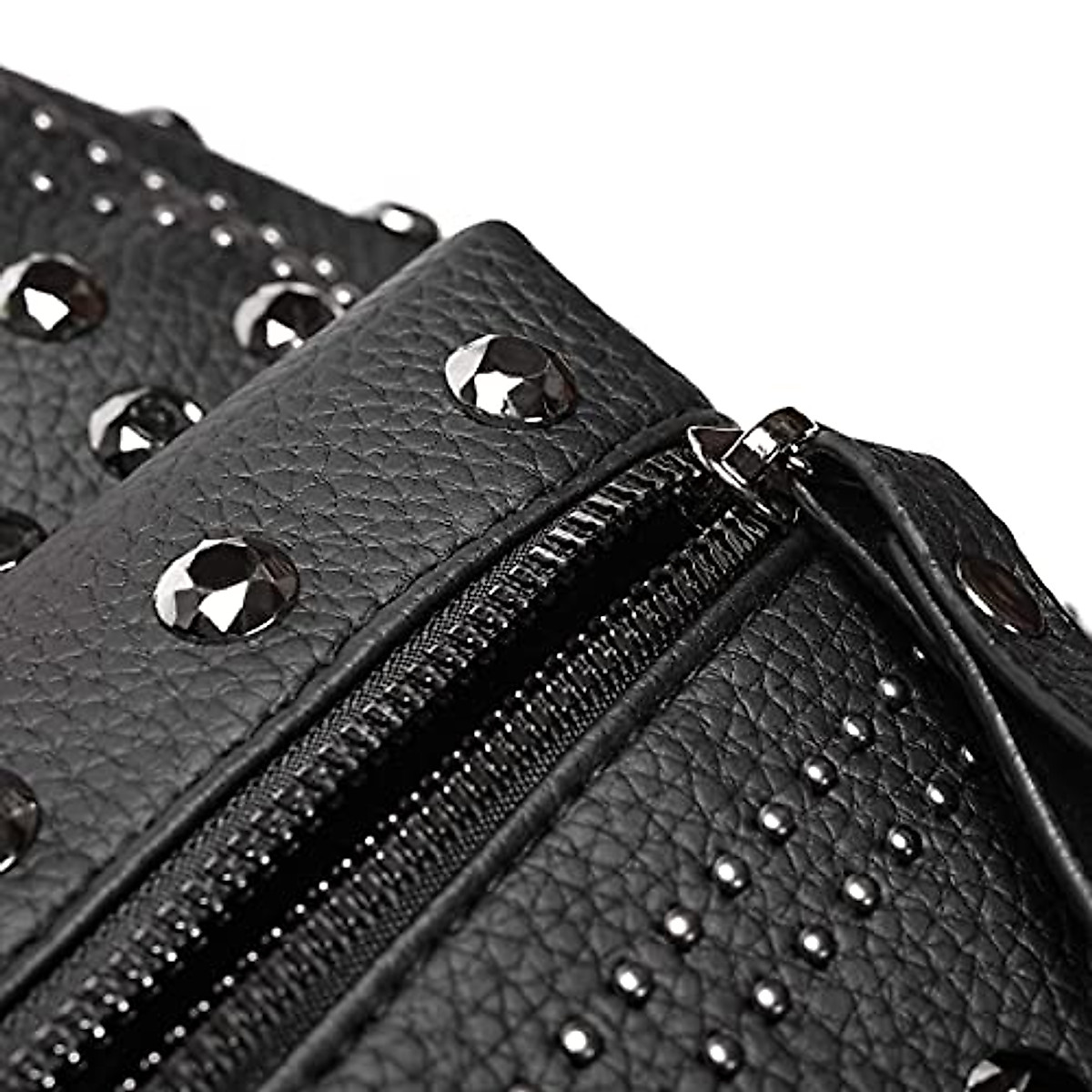 JOZZYAPA Black Faux Leather Studded Backpack Purse Rhinestone Backpack Purse Gothic Motorcycle Biker Backpack Purse Mall Goth Bag Gothic Gifts for Women