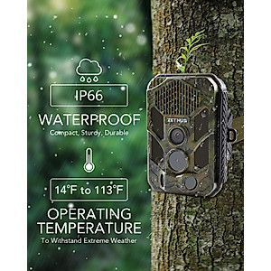 ZETHUS 2.7K 20MP Trail Camera, Game Camera with Night Vision 0.2s Trigger Time 120° 100ft Motion Activated, IP66 Waterproof Hunting Camera 2.8”LCD Screen and Rechargeable Power for Wildlife Monitoring