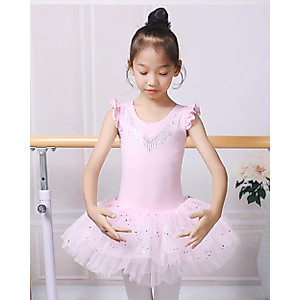 BAOHULU Ballet Leotards for Girls Full Skirted Dance Tutu Dress Party Costumes B184_Pink_L