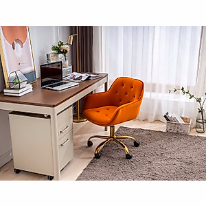 ZOBIDO Comfy Home Office Task Chair with Wheels, Cute Modern Upholstered Velvet Back Adjustable Swivel Vanity Desk Chair, for Women,for Girls, Living Room, Bedroom(Dark Orange)