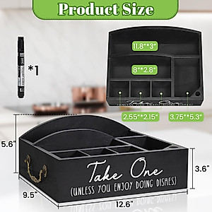 Paper Plate Holder, Paper Plate Dispenser for Kitchen Counter, Wood Cutlery Flatware Organizer Box for Party, Picnic BBQ, Wood Silverware Holder Utensil Caddy for Plate, Cup, Fork, Spoon Napkin(Black)