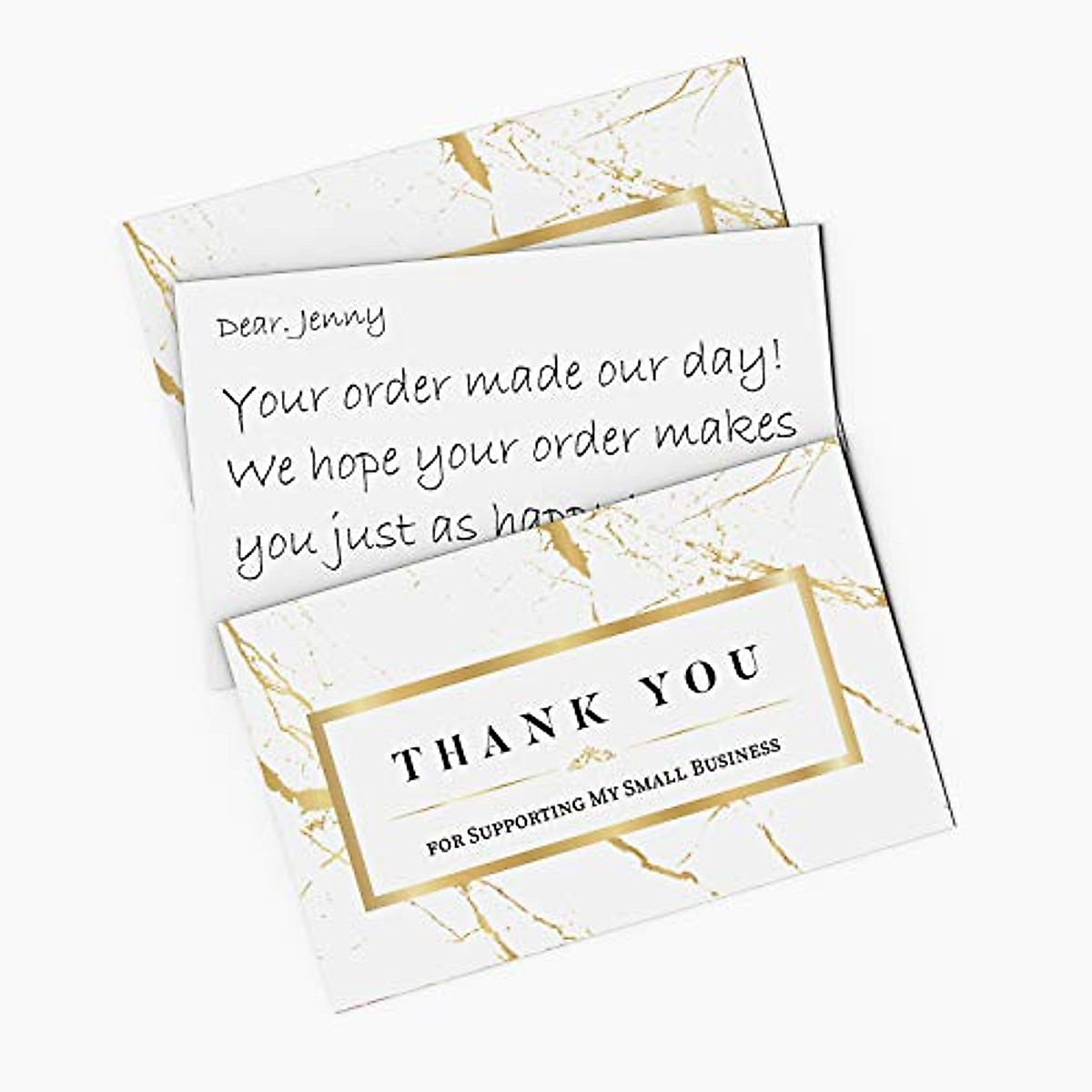 Modern 5th Thank You Cards Small Business – Thank You for Supporting My Small Business Thank You Cards – Gold Marble Matt Design – 3.5 x 2 Inches - 100 pcs – 300GSM Card Stock