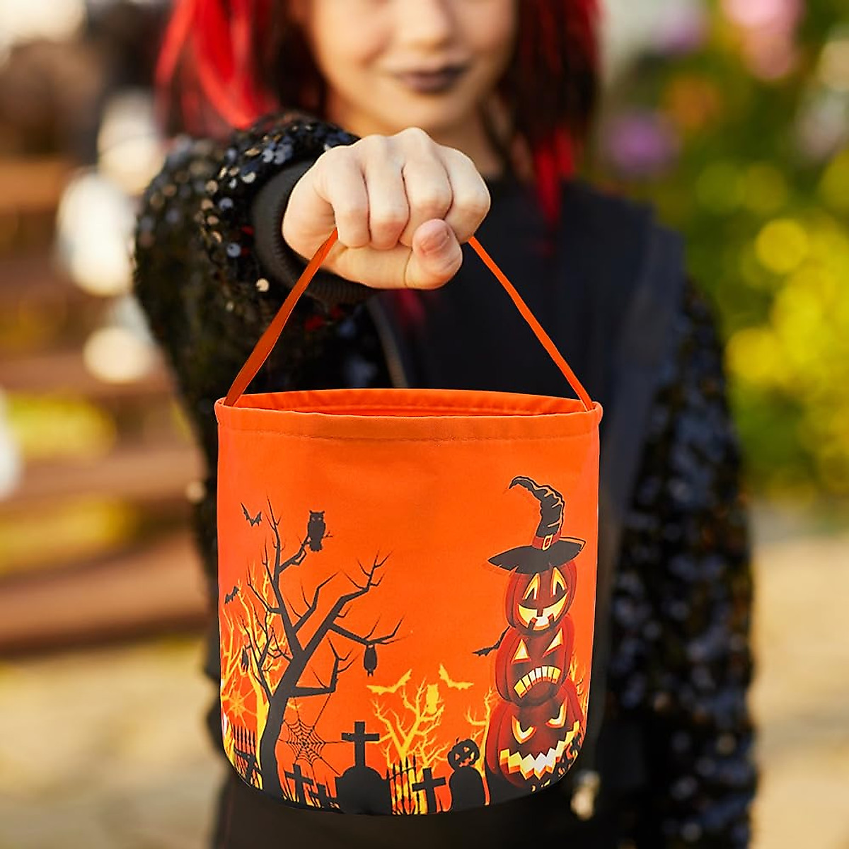 Tarocynn 2 Pieces Halloween Candy Bucket with LED Light Trick or Treat Bags Halloween Bakset Reusable Pumpkin Candy Baskets Tote Bag for Kids Party Supplies Favors