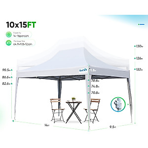 Quictent Privacy 10'x15' Easy Pop up Canopy Tent with Sidewalls and Roll-up Ventilated Windows, Heavy Duty Easy up Outdoor Party Shelter Enclosed Waterproof, Wheeled Carry Bag (White)