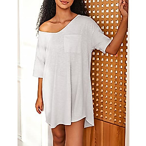 MAXMODA Sleep Wear for Women T Shirt Nightgowns Cotton Pajama Dress Short Sleeve Soft Night Gown Knee Length White M