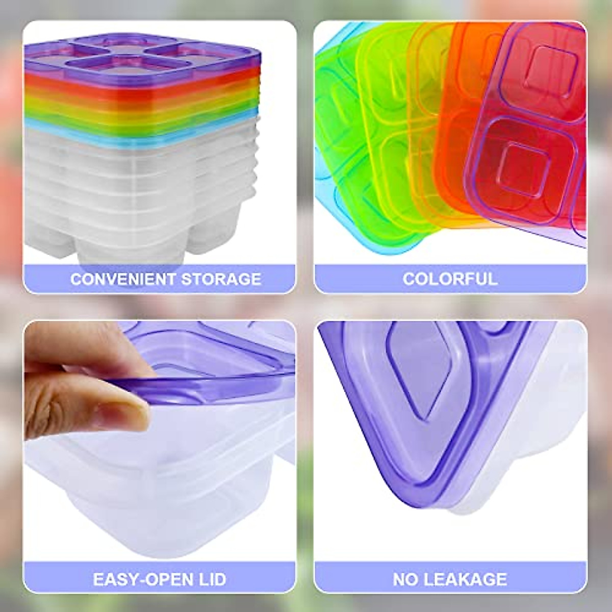 Bercoor Set of 6 Bento Snack Boxes, Meal Prep Container, 4 Compartments Leakproof Food Prep Containers for School, Work and Picnic