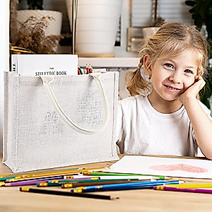 12 Pieces Burlap Tote Bags with Handles Reusable White Jute Tote Bag for Bridesmaid Gift Wedding Bachelorette Party Favors Shopping DIY Crafts Bags, 12.2 x 3.9 x 9.8 Inch