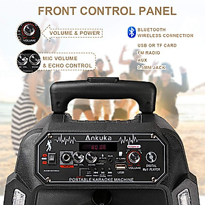 Ankuka Bluetooth Karaoke Machine for Kids and Adults with Colorful LED Lights, Wireless PA Speaker Sound System with 8'' Subwoofers and Wired Microphone for Party, Singing