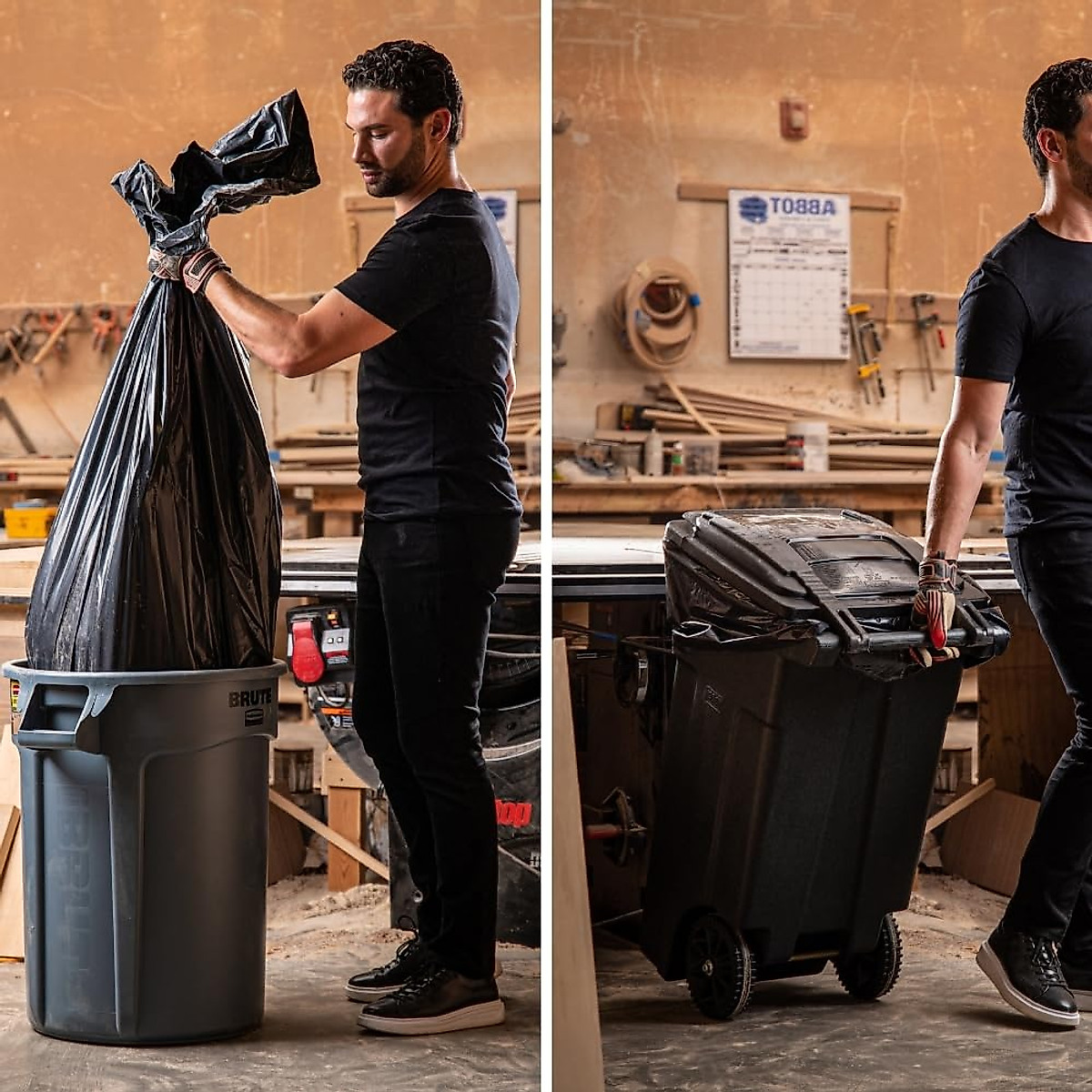 Plasticplace Black Trash Bags (50 Count): Heavy-Duty 64-65 Gallon Garbage Bags, Trash Can Liners, 1.5 Mil for Toter, Perfect Garbage Bag, 50” x 60”, Durable Can Liners