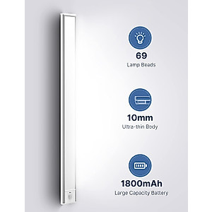 Wakodir 69 LED Under Cabinet Lighting, Motion Sensor Cabinet Light with 1800 mAh Battery, Wireless Rechargeable Night Light for Closet, Hallway, Stairs Cabinet, Kitchen, Wardrobe, Cupboard - 2 Pack