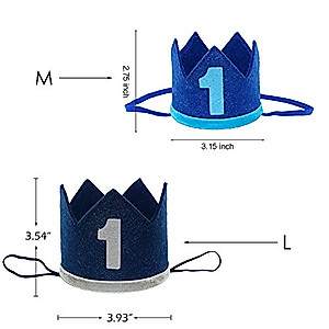 Maticr Classic Felt 1st Birthday Crown Hat Baby Boy Number 1 Headbands Prince Princess Cake Smash Photo Prop (Navy Blue, Medium)