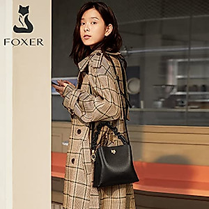 FOXER Women's Leather Shoulder Black Handbags, Purses for Women Crossbody Bag, Tote Bag Cute Split Cowhide Quilted Shoulder Purses (Black)