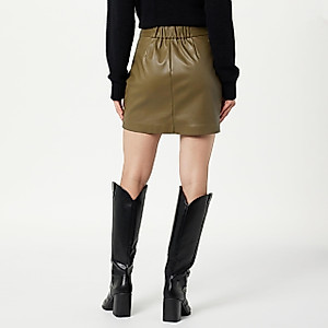 The Drop Women's Aiden Vegan Leather A-line Mini Skirt, Capers Olive, 3X, Plus Size
