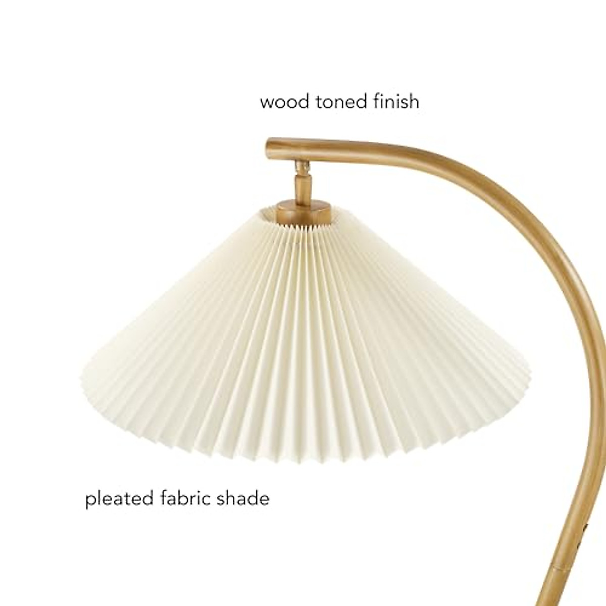 Globe Electric Novogratz x 61000043 Novogratz x Globe 62" Floor Lamp, Faux Wood Finish, White Pleated Fabric Shade, Pivot Joint on Shade, in -Line On/Off Foot Switch, Black Cord, Reading Lamp