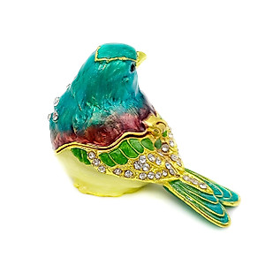 JWT Astyle Turquoise Green Bird Trinket Boxes Hinged ,Bird Decor with Crystals Enamel Jewelry Box.Necklace Ring Box Earrings Storage.Collectible Bird Lover Gifts Figurines Home Decor .