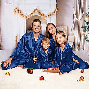 KASAAS daily deals Family Pajamas Matching Sets Satin Long Sleeve Pj Soft Button Down Sleepwear Loungewear women