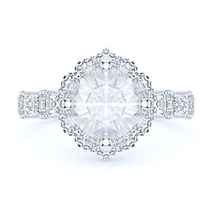 PRSTANI Solid Sterling Silver Fancy Vintage Milgrain 1.5CT Simulated Round Brilliant Cut Diamond Halo Promise Engagement Ring (5)