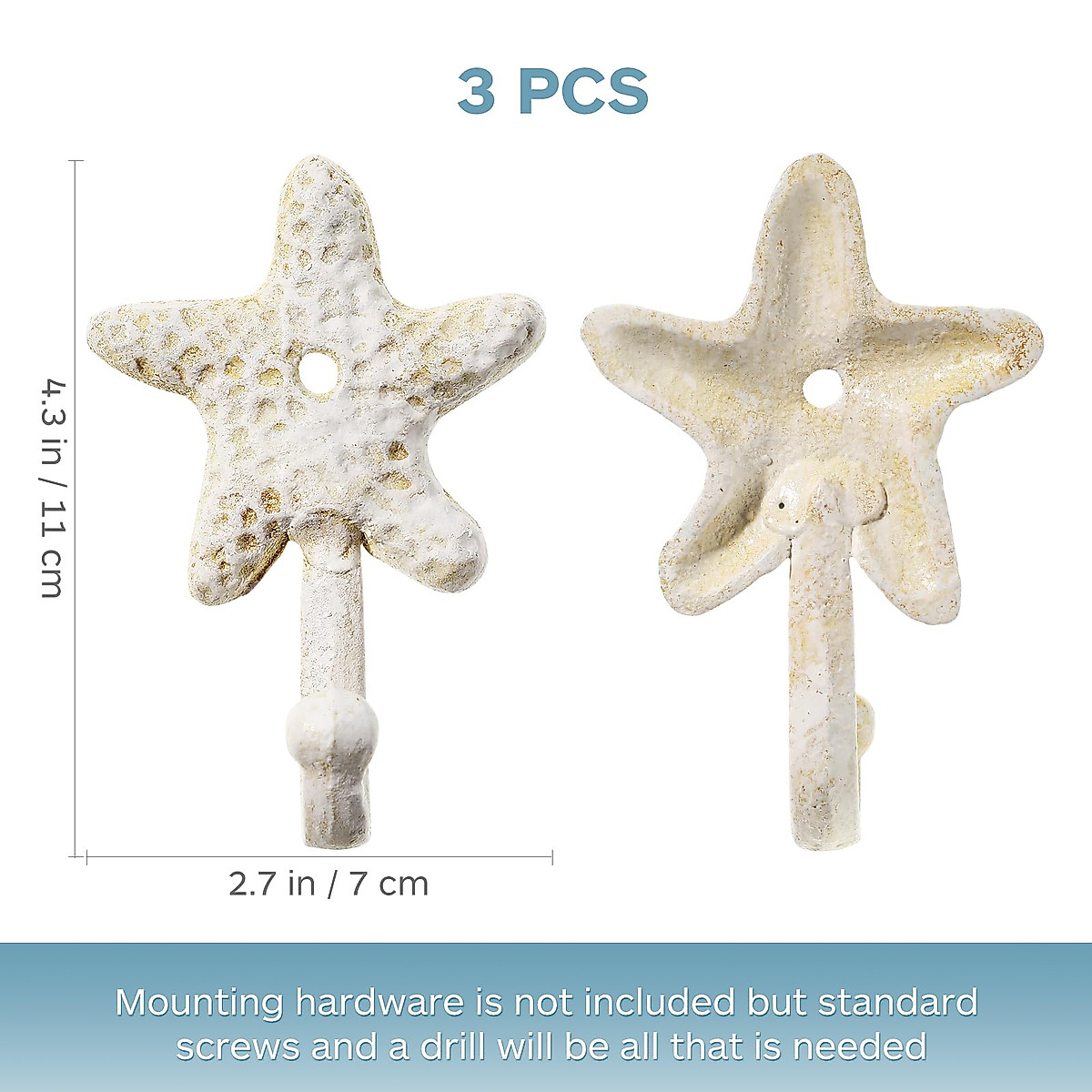 Cabilock 3Pcs Star fish Wall Hooks Towel Hook Coastal Decorative Wall Hangers Cast Iron Coat Hook Beach Ocean Theme Chic Metal Hooks for Key Hat Clothes Robe