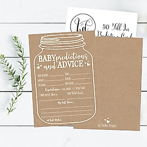 Hadley Designs 50 Mason Jar Advice and Prediction Cards Baby Shower Game, New Mom & Dad Card or Mommy & Daddy To Be, For Girl & Boy Babies, Fun Gender Neutral Shower Party Favors