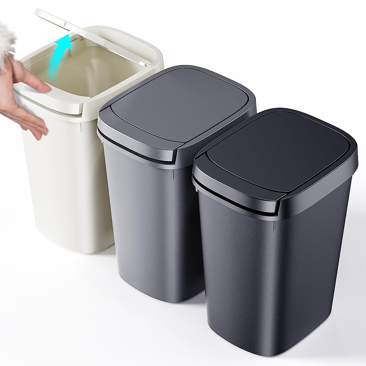 CEROELDA 3 Pack Bathroom Small Trash Can with Lid, 10L/2.6 Gal Slim Garbage Can with Press Top Lid, Plastic Wastebasket with Pop-up Lid for Toilet, Office, Bedroom (Muti 1, 3 Pack)