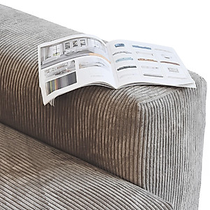 JACH Sectional Couch Sofa with 4 Pillows, Modern Corduroy Modular Sectional Couch with Chaise Ottoman, Cushion Covers Removable, Soft Sofas Couches for Living Room, Office (Light Brown)