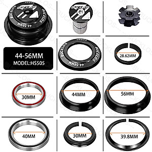 BUCKLOS 1-1/8 Bike Headset MTB Threadless 34 44 44-50.6 44-55 44-56 41.8-52mm, Straight Tapered Tube Mountain Bikes Road Bicycle Double Sealed Bearings Headsets, for Frame Fork Expander Plug Star Nut