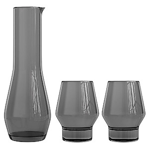 American Atelier 3 Piece Water Set; Carafe and 2 Tumblers; Water Jug; Easy Pour Spout for No Mess Use in Office, Kitchen; 34 oz Pitcher with a 10 oz Tumbler, 4”x 11”H; Gray
