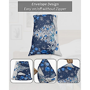 Hokiten Standard Size Pillow Cases Set of 2 - Christmas Tree, Microfiber Soft Pillowcases with Envelop Closure, Blue Fantasy Snowflake Xmas Ball Lumbar Pillow Cover for Sofa/Couch, 20x26 Inches