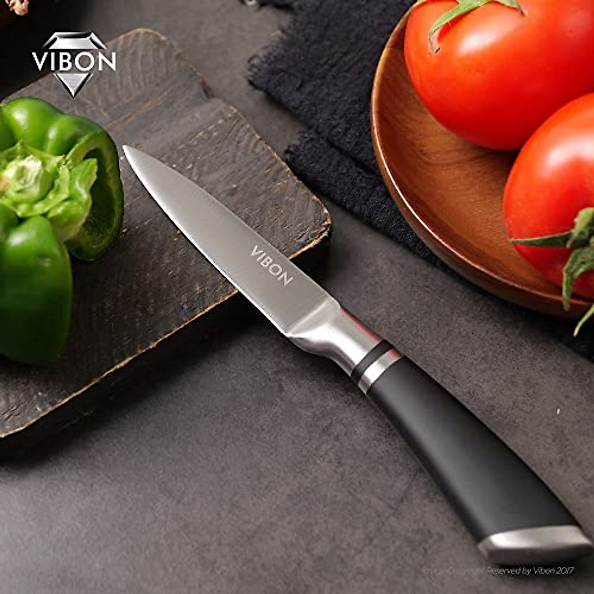 VIBON 3.5 Inches Paring Knife with sheath, Fruit Knife Ktchen Vegetable Cutlery (silver and black)