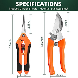 EWPJDK 2 PCS Garden Pruning Shears, Pruning Shears for Gardening, Stainless Steel Garden Shears, Gardening Shears, Gardening Scissors, Garden Tools