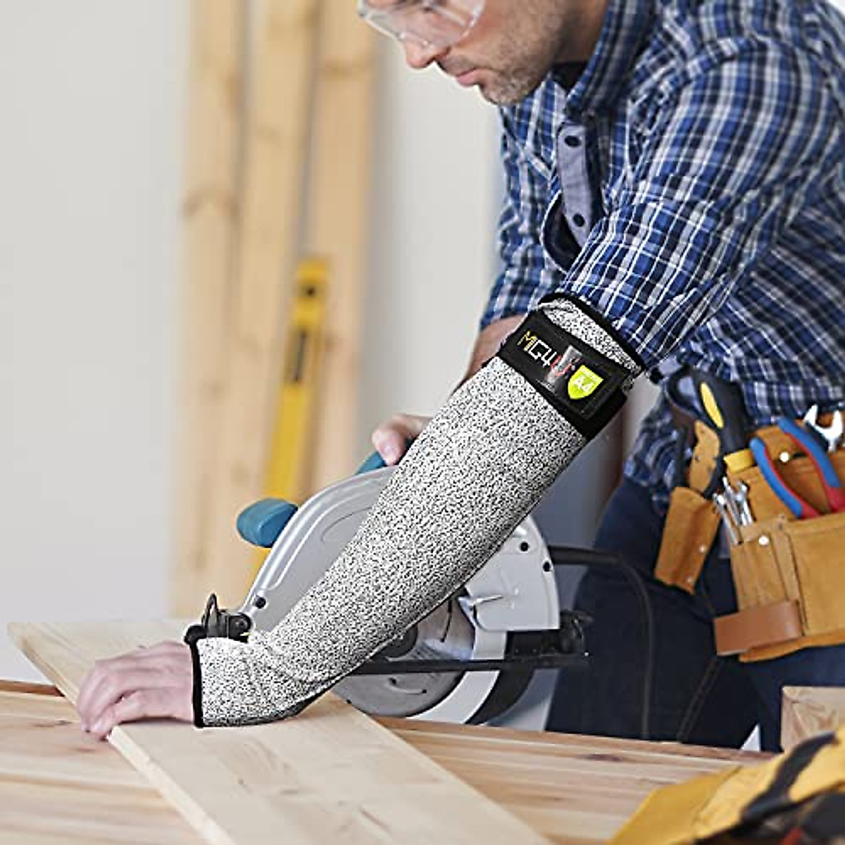 MIG4U Cut Resistant Sleeves Arm Guards Safety Protection with Thumb Holes for Men and Women Yard Work, Construction, Farm, Gardening,Adjustable fit 1pair 18" grey